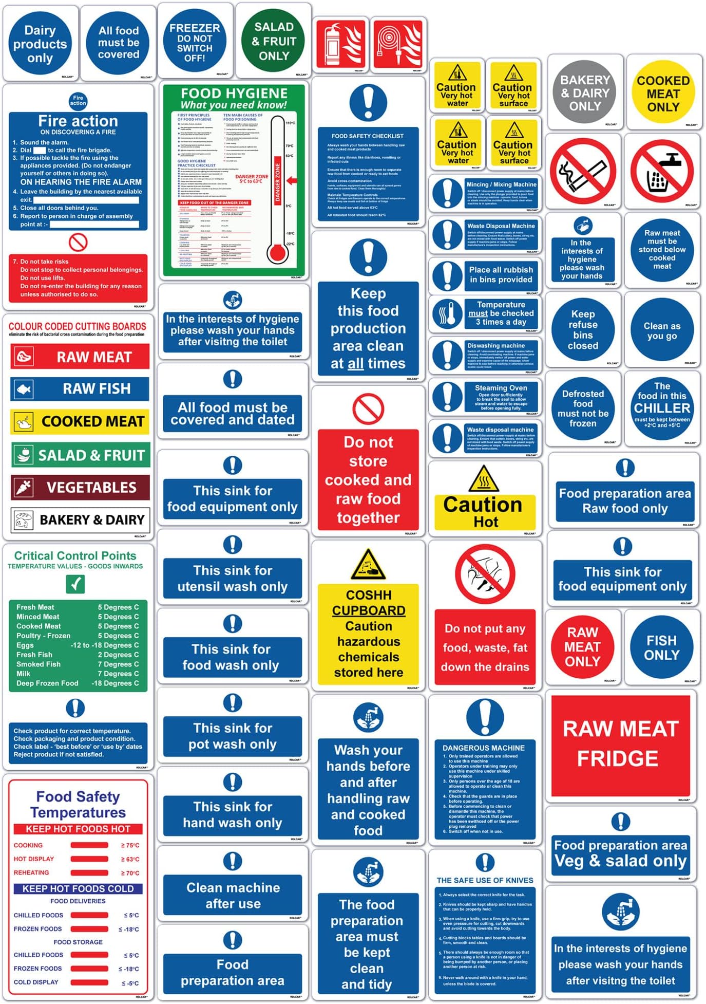 Kitchen safety signs full pack - 45 Qty Various self adhesive labels ...