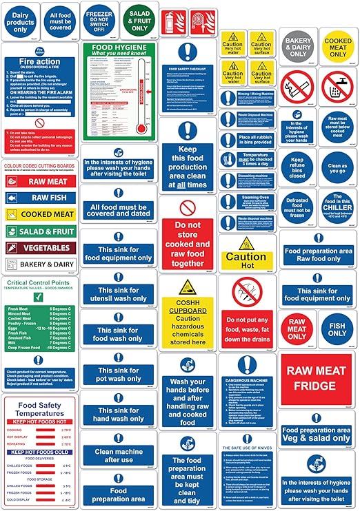 RDLCAR Kitchen Safety Signs and 58 Stickers Laminated Self Adhesive ...