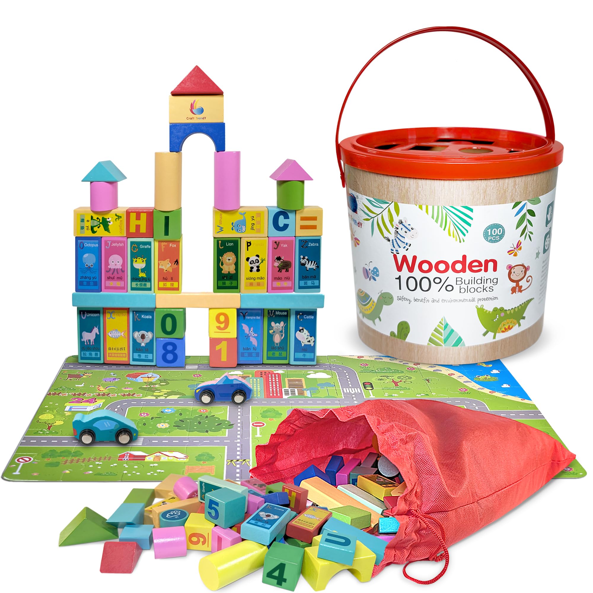 Amazon.com: Craft Trendy Wooden Blocks Set for Toddlers, Preschoolers ...