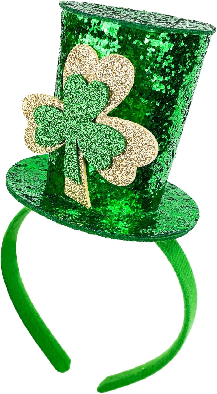 Dolkoic St. Patrick's Day Headbands Green Glitter Mini Hat Headband at ...