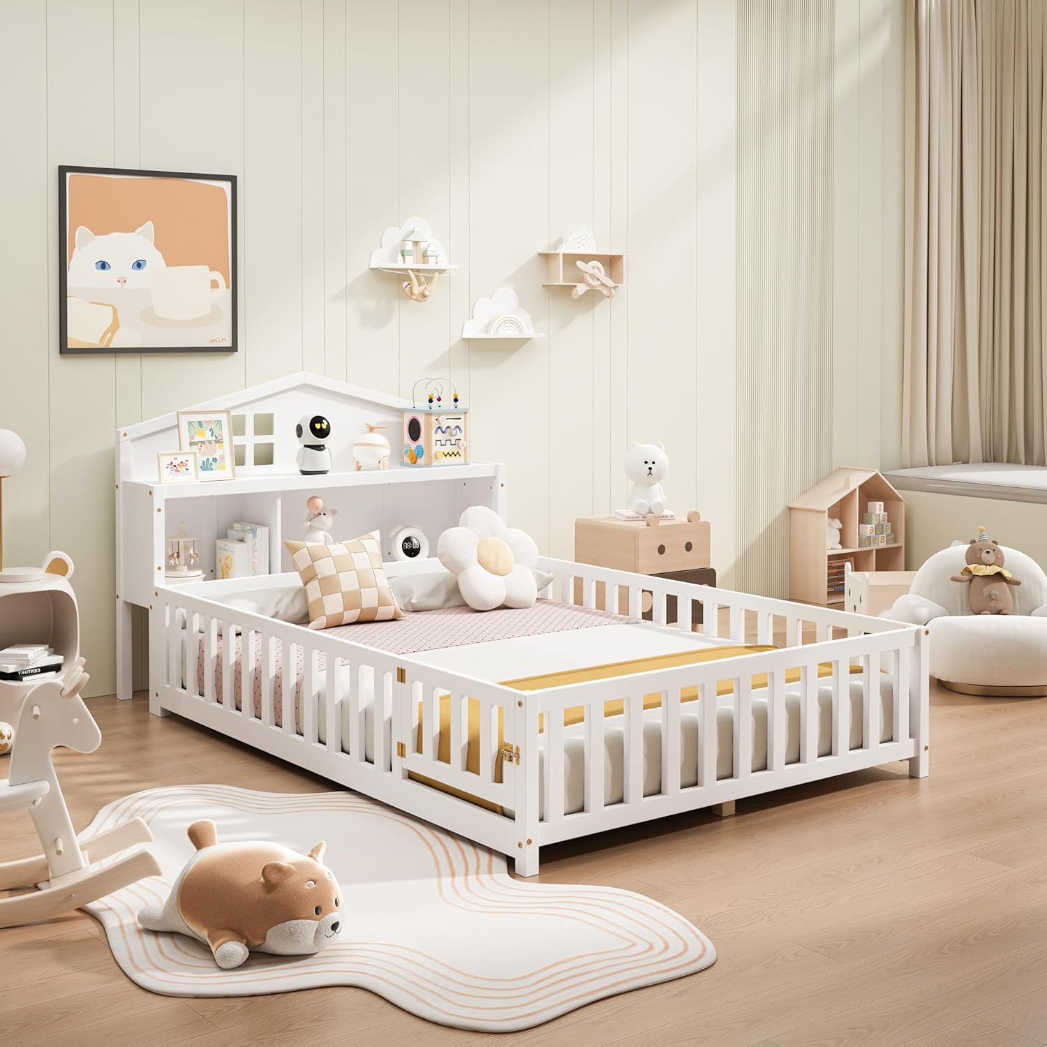 Amazon.com: Bellemave Full Size Floor Bed for Kids, Girls, Boys, Solid ...