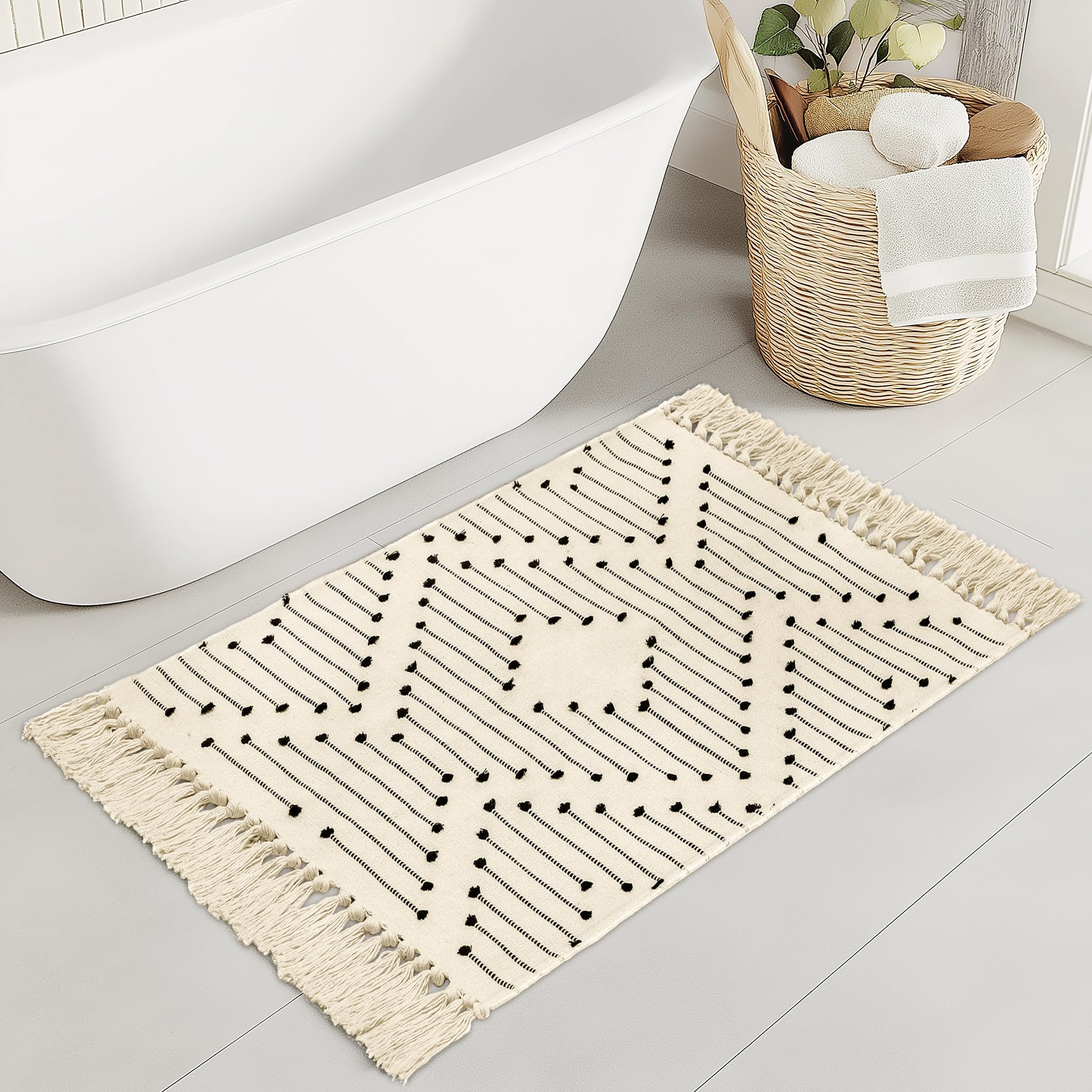Amazon.com: Tritard Boho Bathroom Rug 2x3 - Woven Cotton Area Rugs with ...