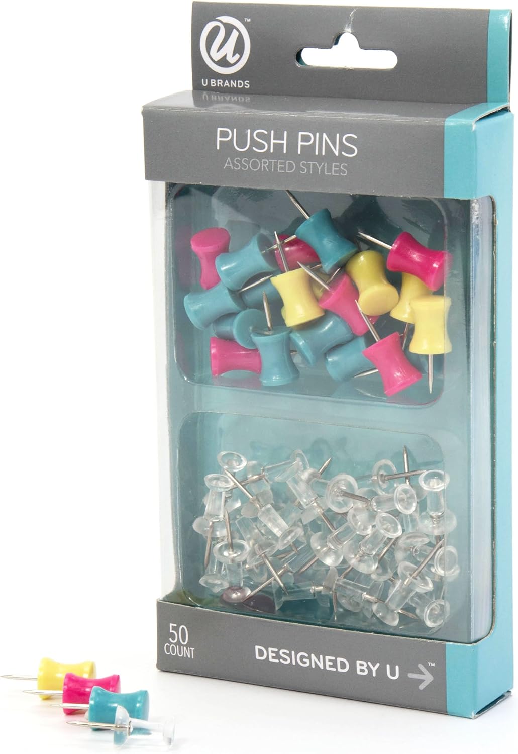 Amazon.com: U Brands Push Pins, Clear Red Yellow and Green Plastic Head ...