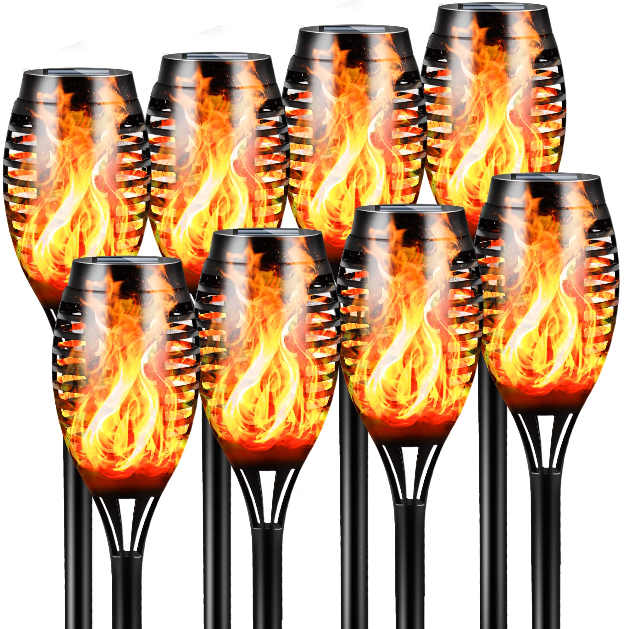 Buy FLOWood 8 Packs Solar Torch Lights with ing Flame, 12LED Tiki Torch ...