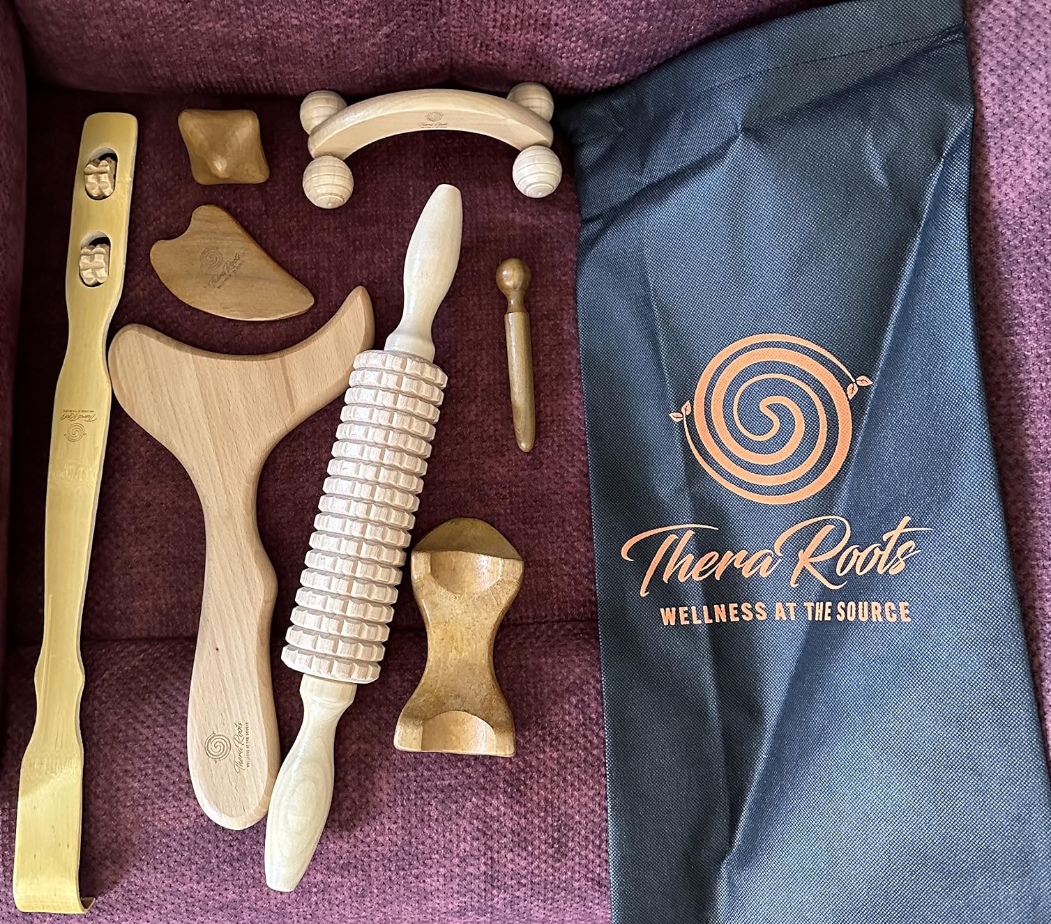 Amazon.com: Natural Wooden Massage Tool Set of 8 - Wood Rollers for ...