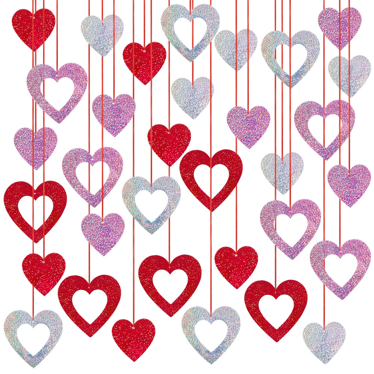 Amazon.com: 36pcs Valentine's Day Glitter Heart Swirl Hanging ...