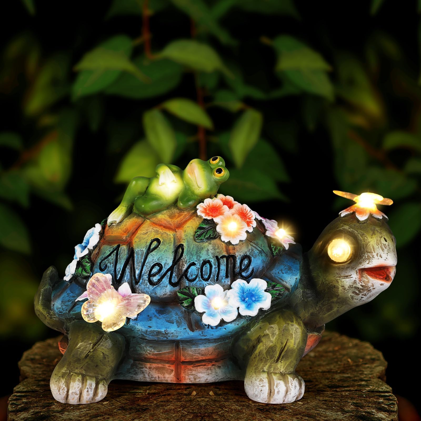 Amazon.com: HERJIATK Solar Garden Outdoor Statues Turtle with Frog ...