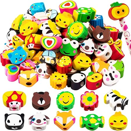 Amazon.com : Ospvcwk 40 Pcs Pencil Erasers Toppers - Cute Fun Fruit ...