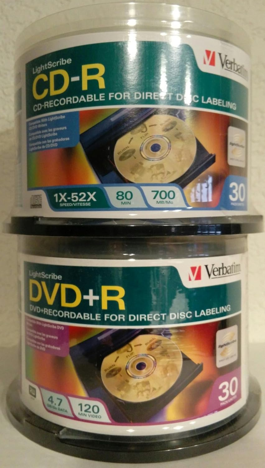 Amazon.com: Verbatim LightScribe Bundle, DVD+R/CD-R, 60 Pack Combo, 30 ...