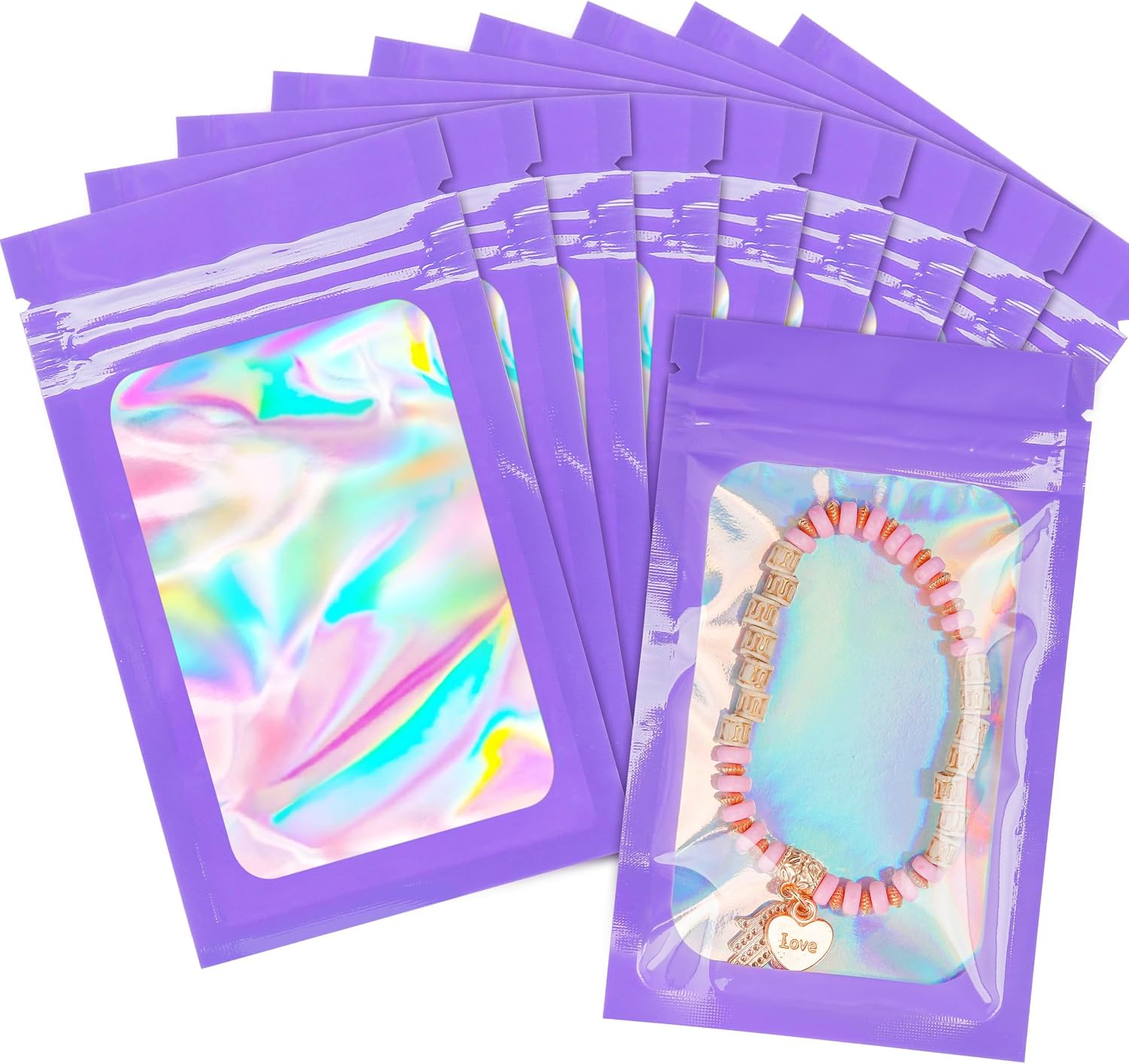 Amazon.com: YunKo 100 Pack Purple Holographic Mylar Bags with Clear ...