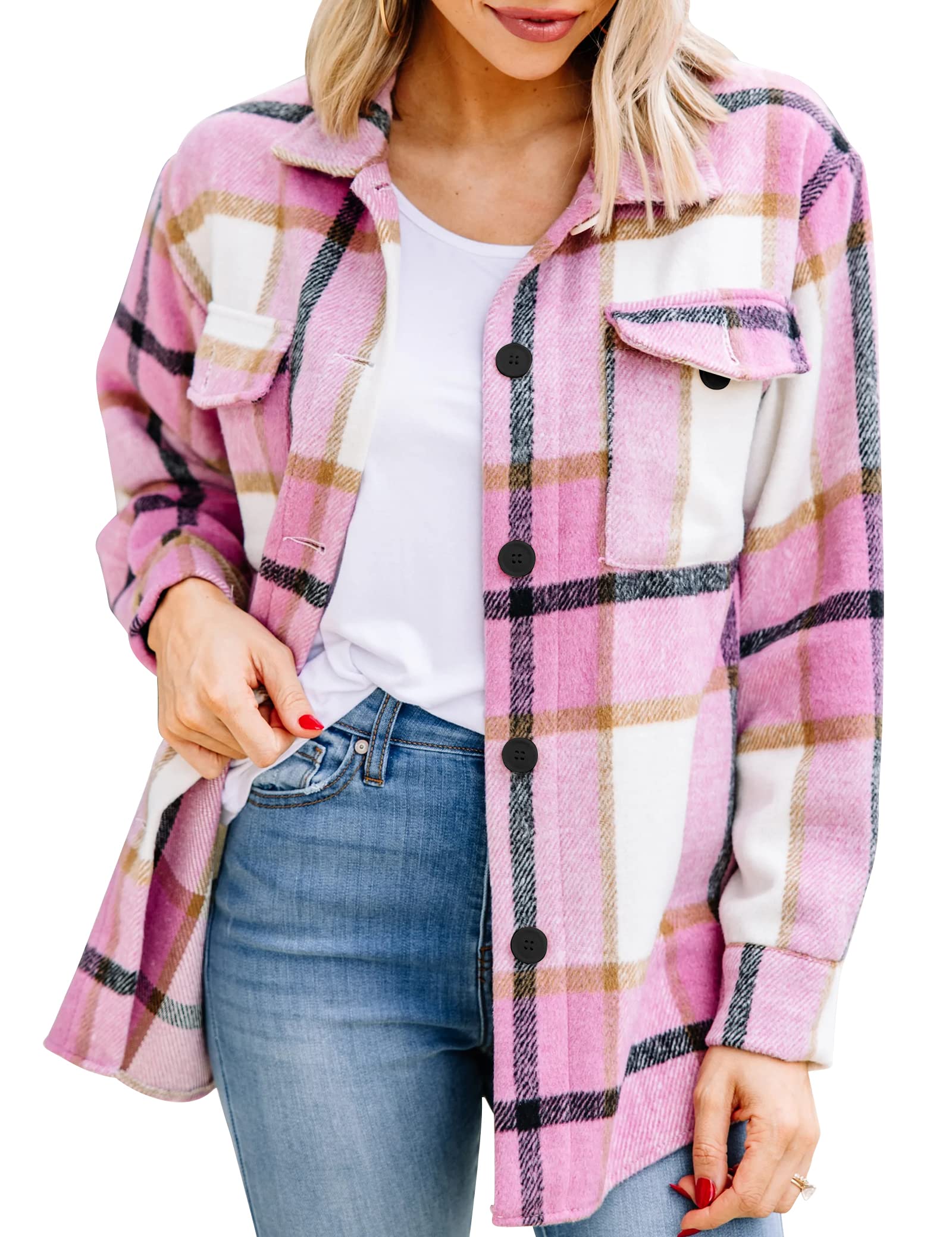 Snapklik.com : Trendy Queen Womens Flannel Shacket Casual Jacket Plaid ...