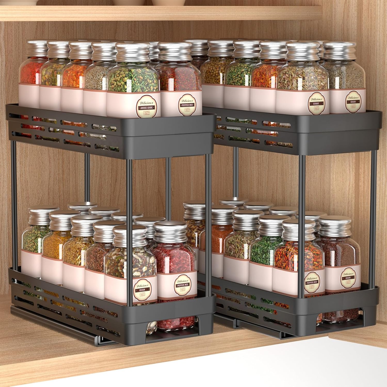 Amazon.com: Spice Rack Organizer for Cabinet, 2 Pack Pull Out Spice ...