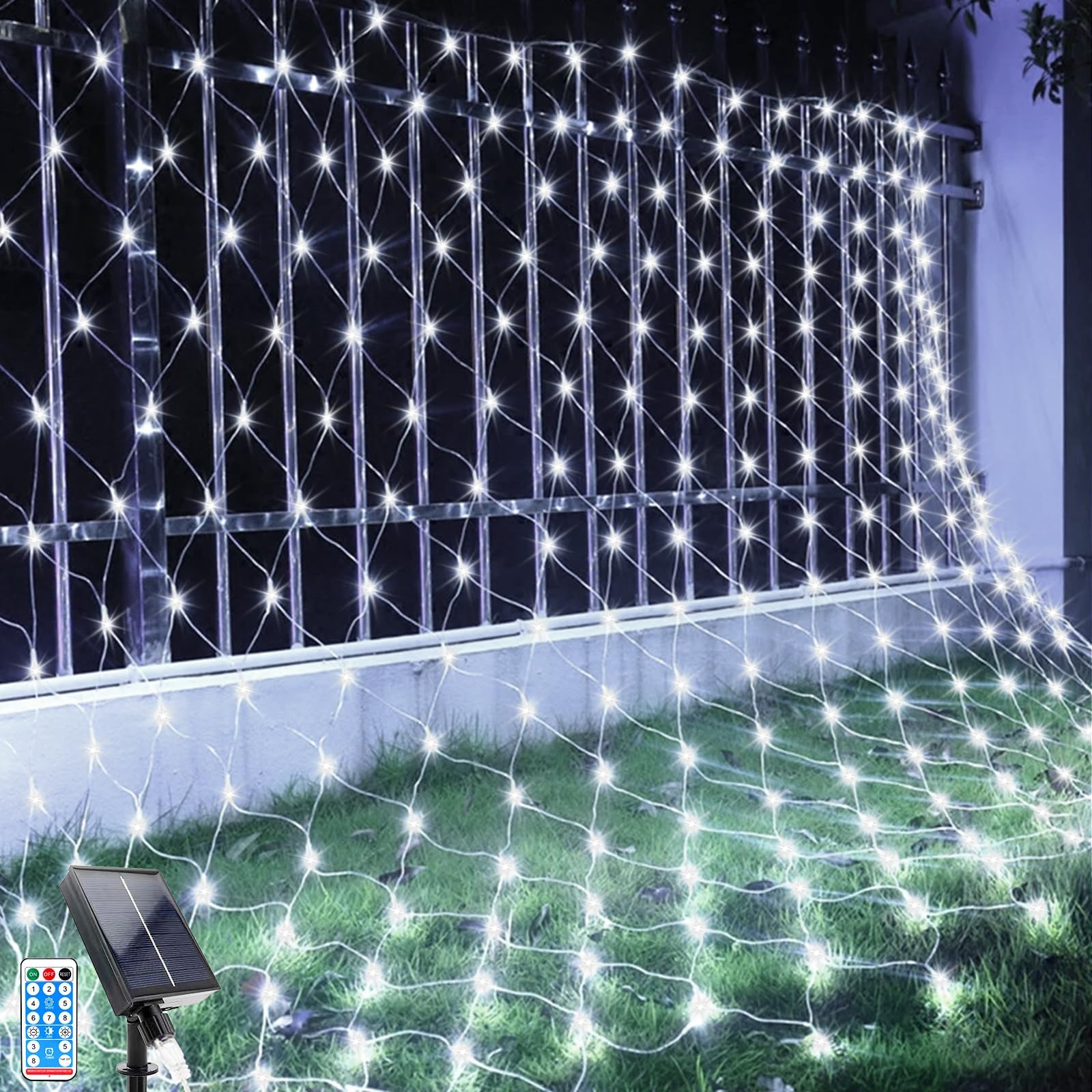LED Solar Net Light, 1.5Mx1.5M Mesh Fairy String Lights, 96 LEDs 8 ...