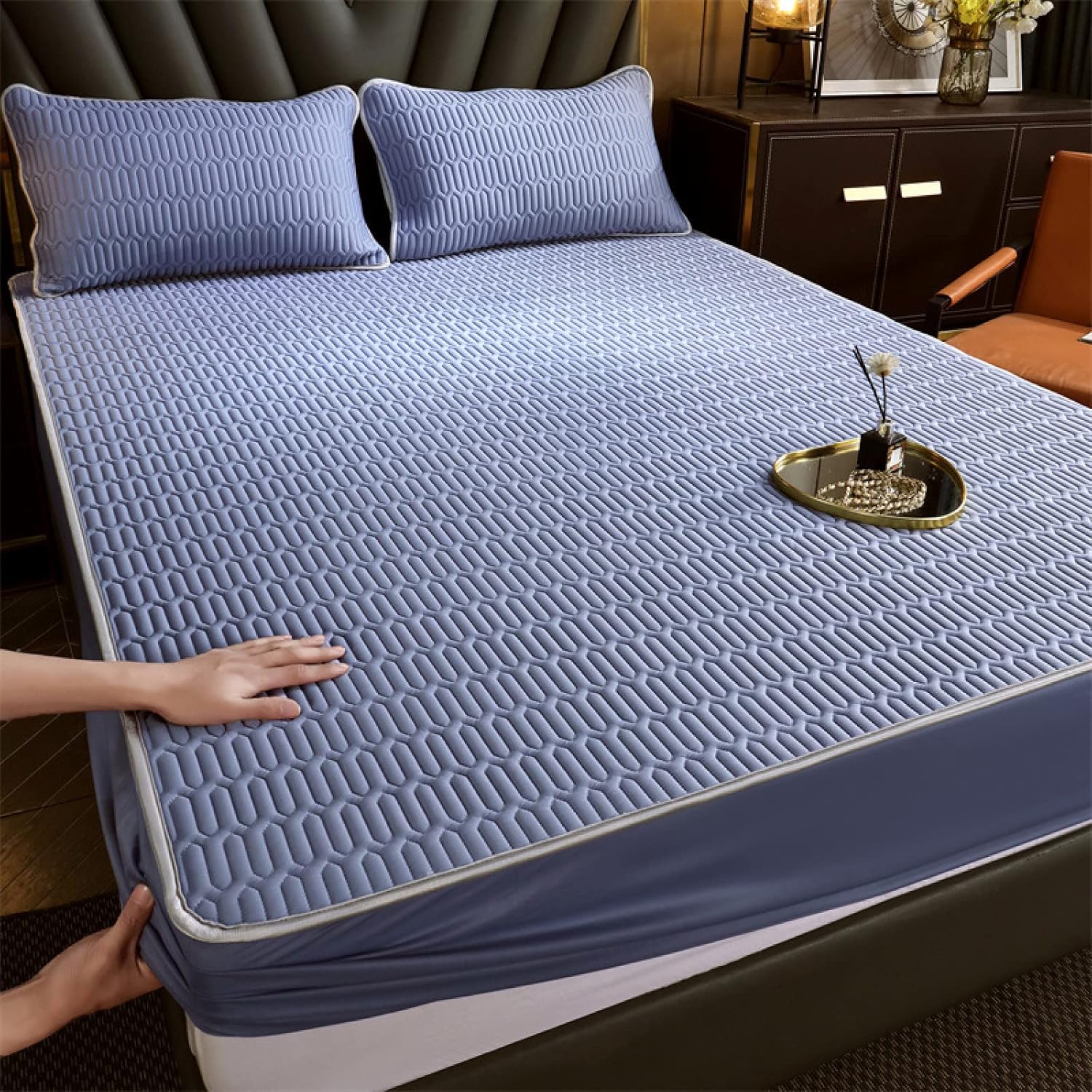 Amazon.com: FCLDESHOP King Size Sheets,Summer Latex Ice Silk Fitted ...