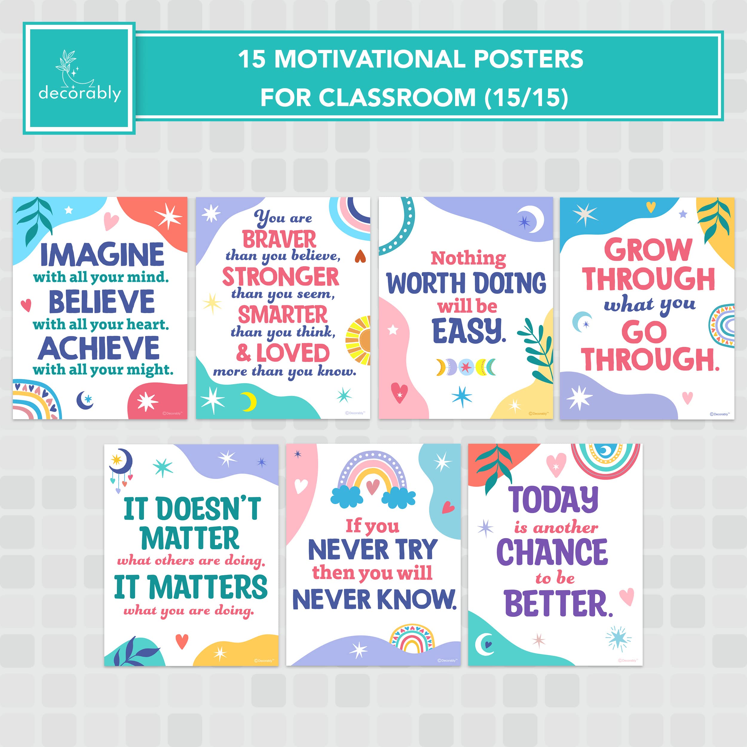 Snapklik.com : Decorably 15 15 Boho Motivational Classroom Posters ...