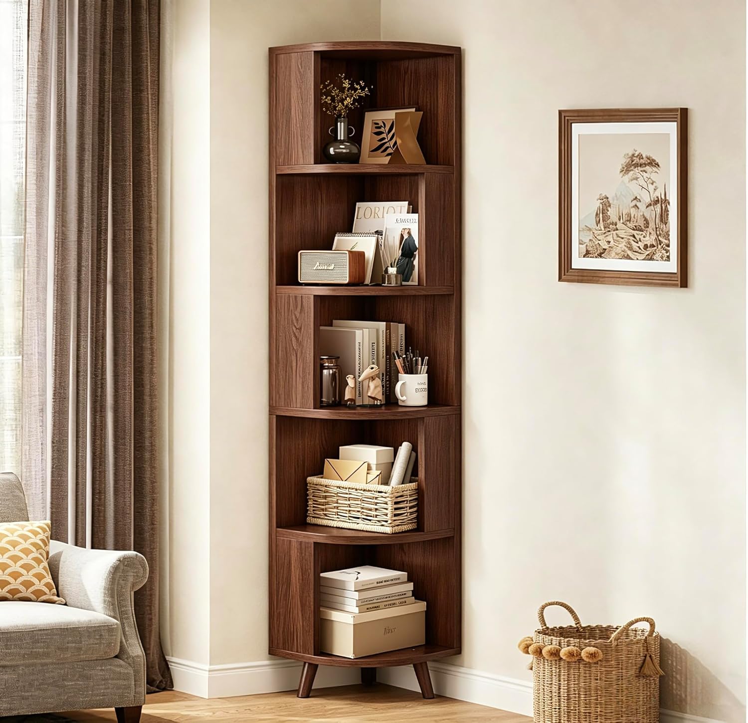 Amazon.com: PLSDFKJ 5-Tier Corner Bookshelf, Modern Corner Shelf ...