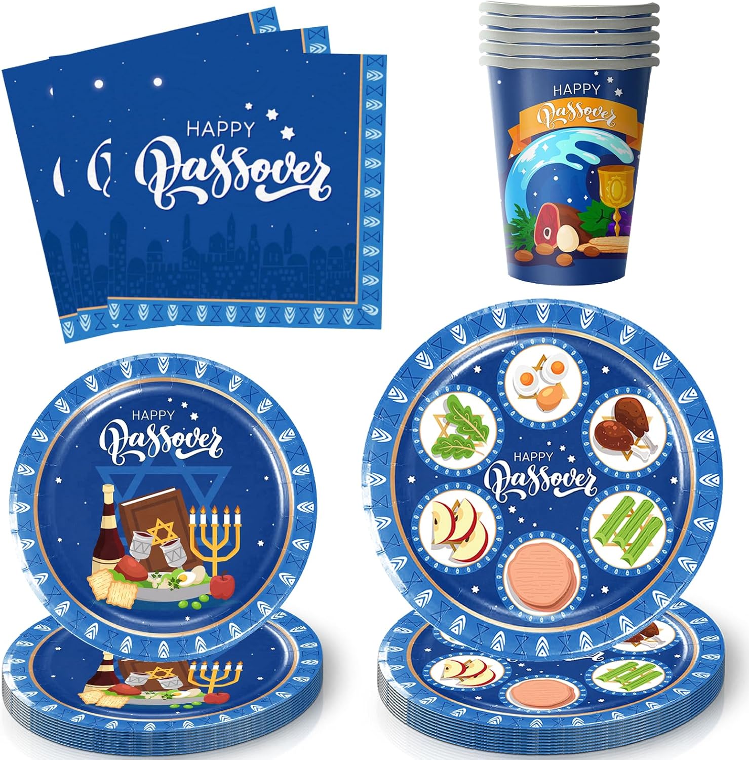 Amazon.com: 80 Pcs Passover Party Paper Plate and Napkins Happy ...