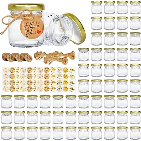 Nuogo 100 Pack 1.5oz Mini Hexagon Glass Jars Lids, Honey Jars Small Spice Jars Canning Jars ...