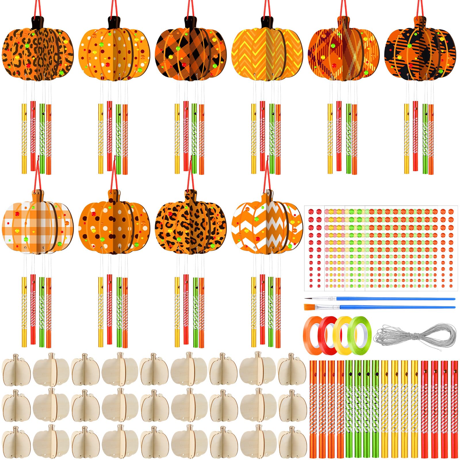 Amazon.com: GlikCeil 128 Pcs Fall Crafts Pumpkin Wind Chime Making Kit ...