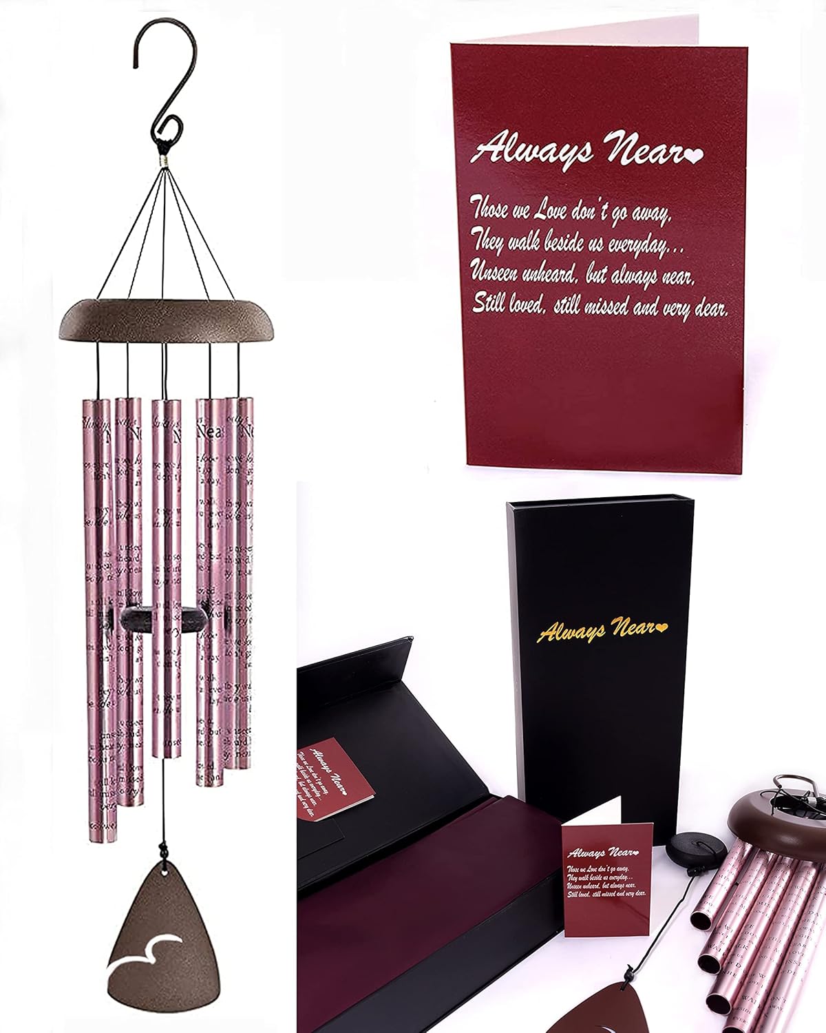 Amazon.com : Memorial Wind Chimes Gift Set for Loss of a Loved one Rose ...