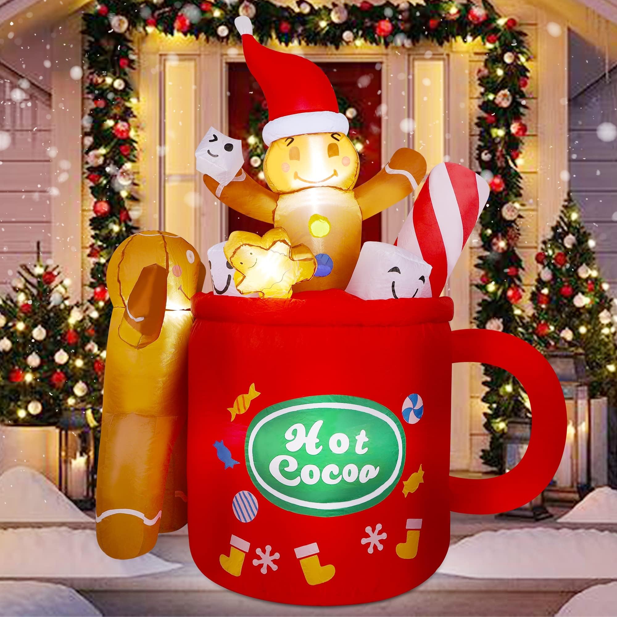 Joliyoou Decoraciones inflables de Navidad de 7 pies, casa gigante de ...