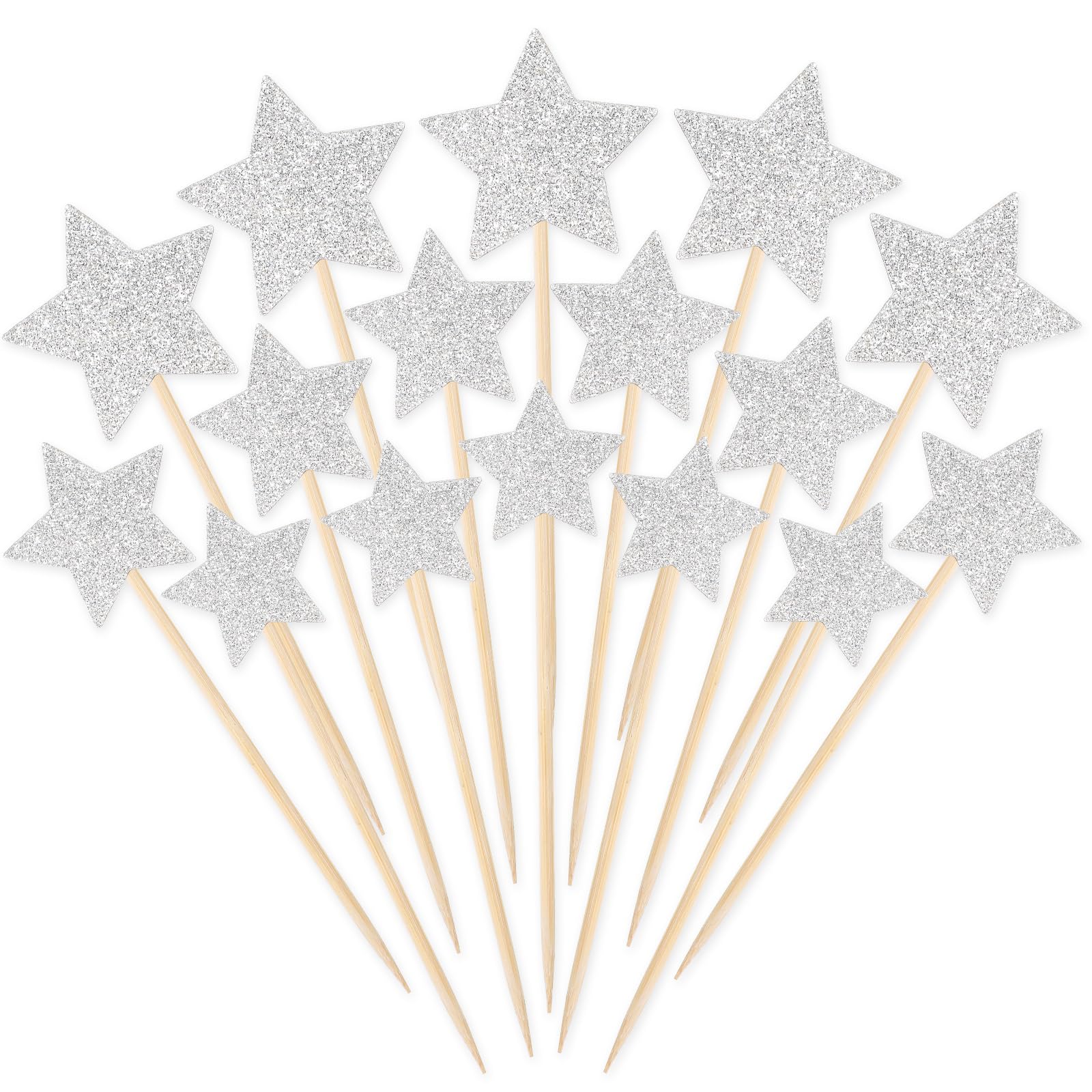 Snapklik.com : Thinp 30 Pcs Star Cupcake Picks,Silver Stars Cupcake ...