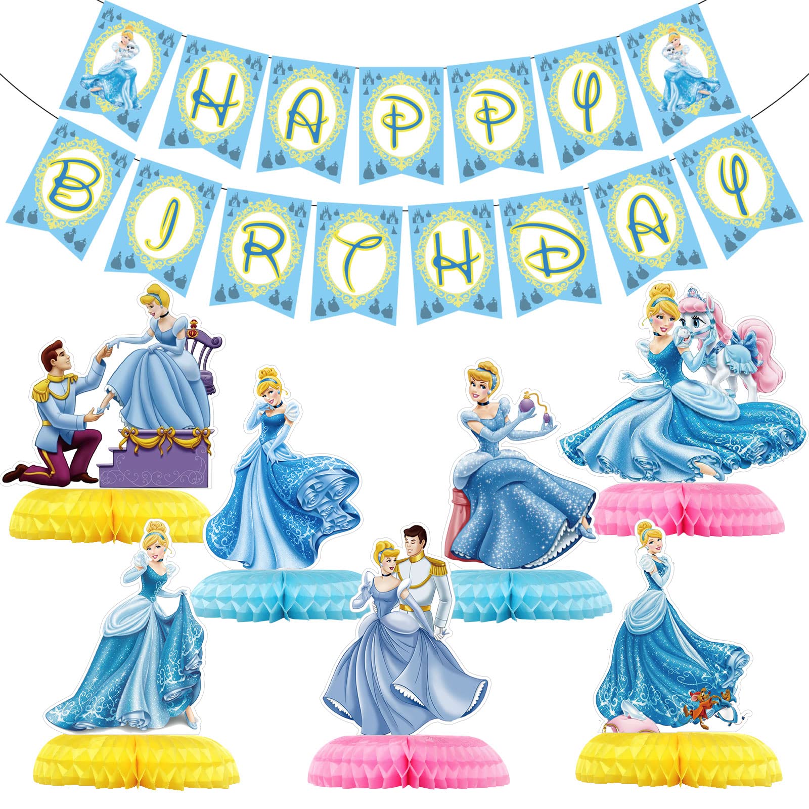 Buy Cinderella Party Banner,7 Pcs Princess Cinderella Theme Honeycomb ...