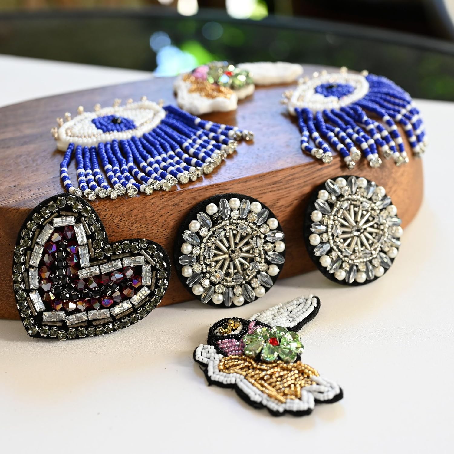Amazon.com: G-RUI sew 7pc/lot Handmade Crafts Rhinestone Beaded Patches ...