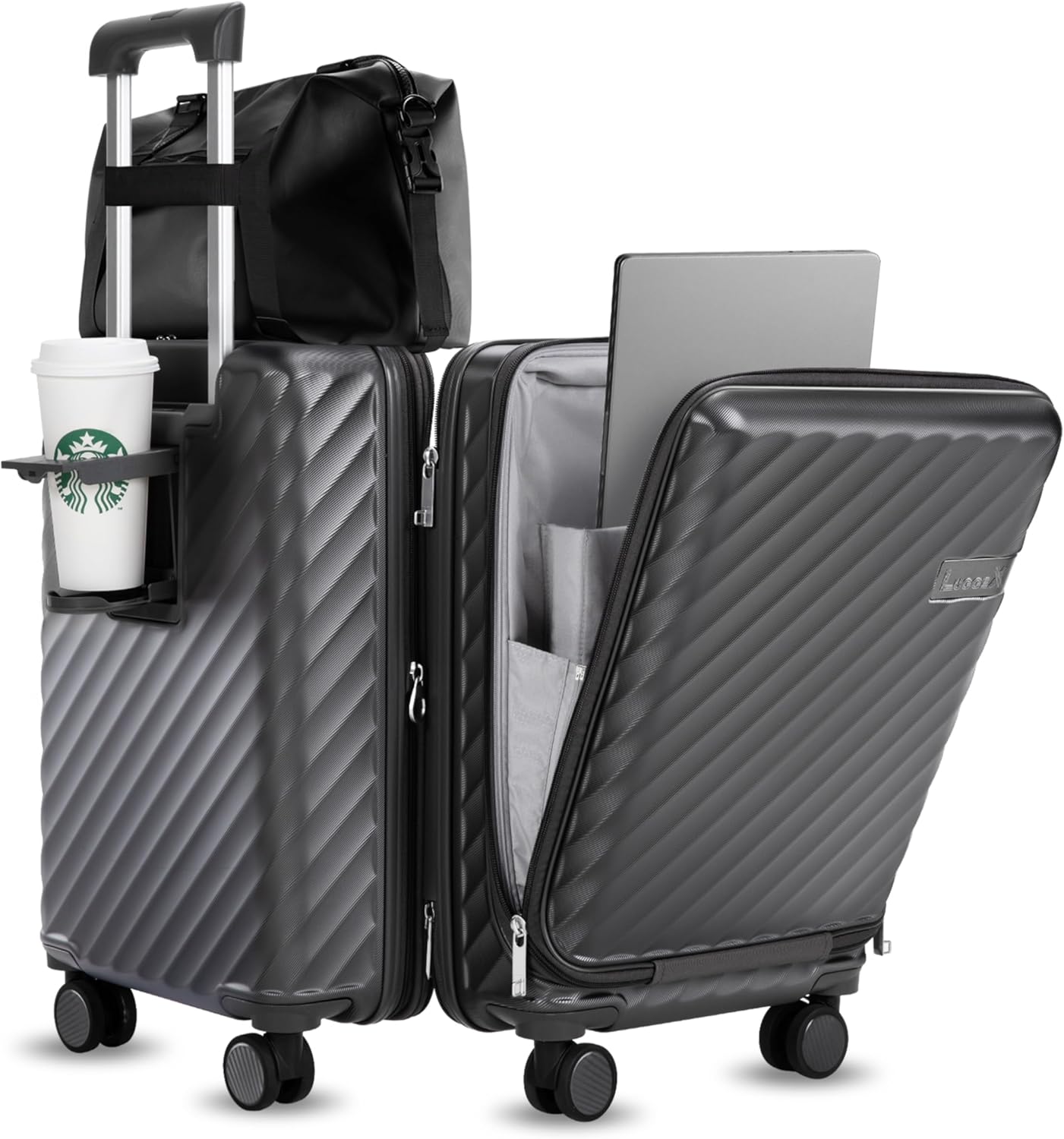 Amazon.com | LUGGEX Carry On Luggage with Cup Holder and Front Pocket ...