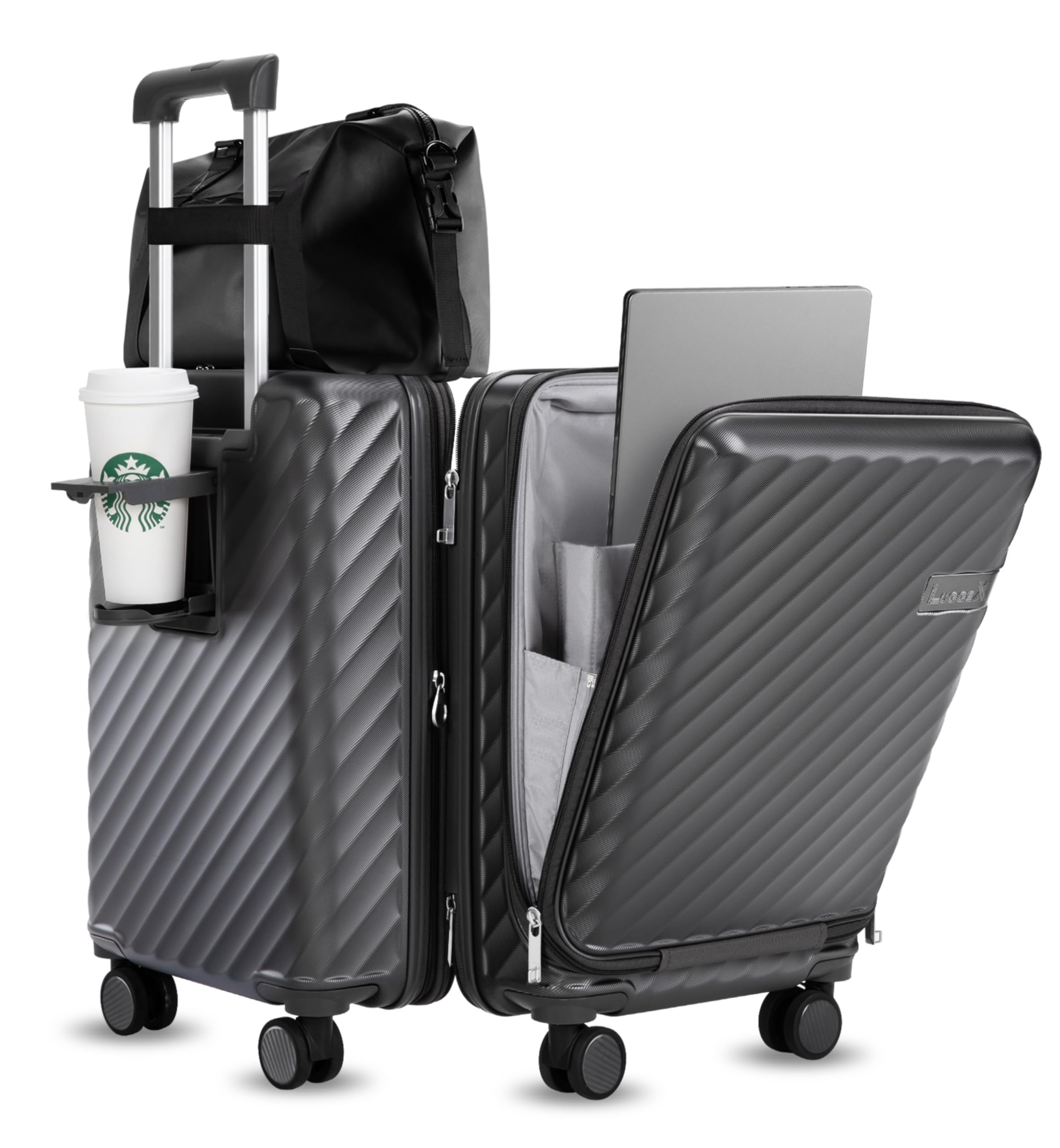 LUGGEX Carry On Luggage with Cup Holder and Front Pocket, Expandable PC ...