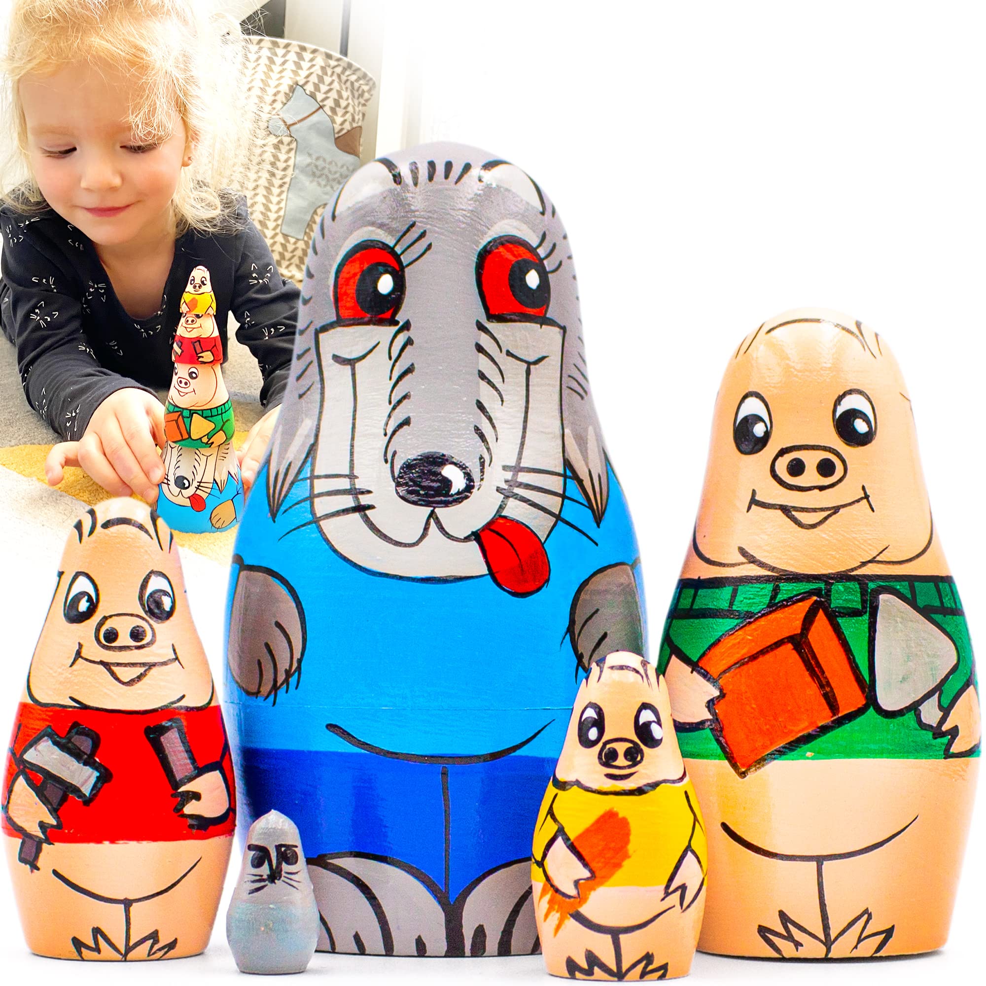 Buy Three Little Pigs Nesting Dolls Set of 5 pcs - Three Little Pigs ...