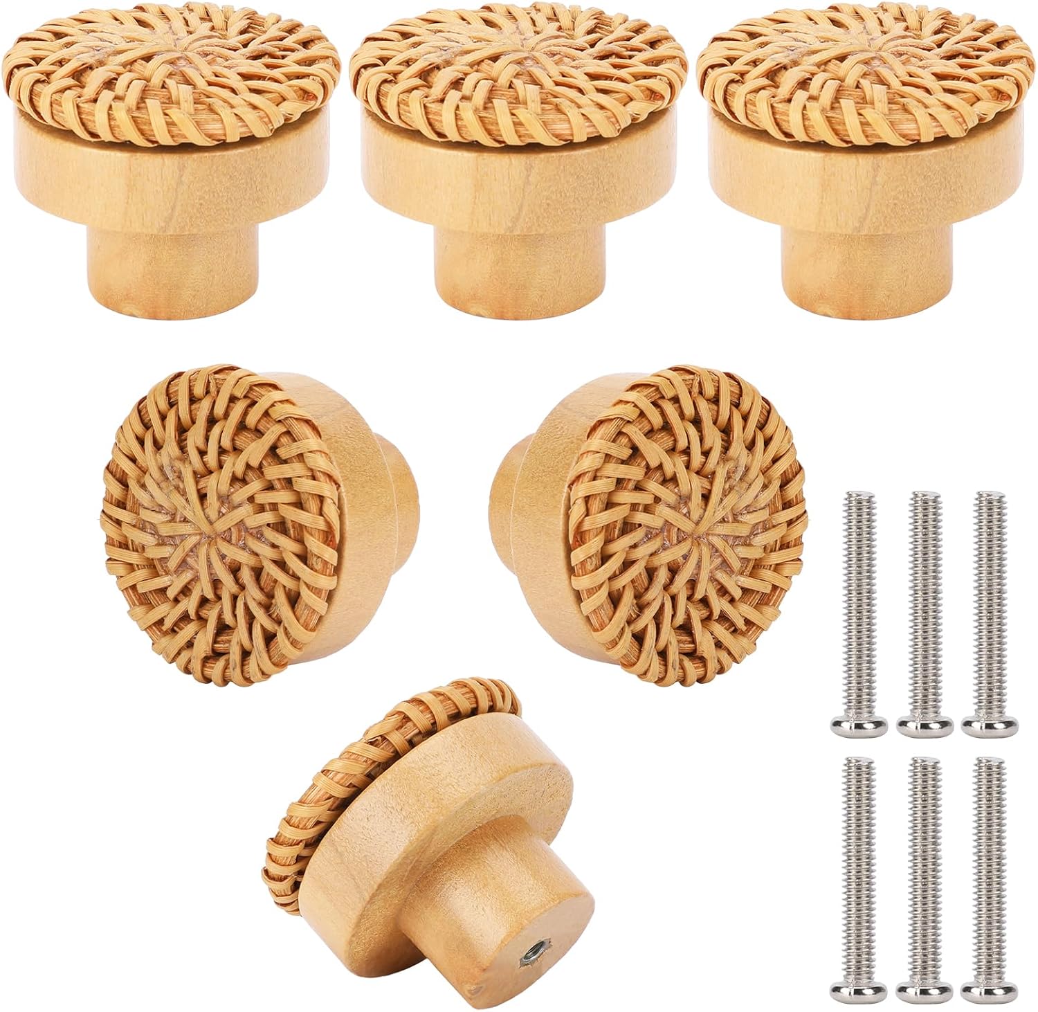 Amazon.com: Mozeat Lens 6 Pcs Rattan Dresser Knobs Furniture Knobs Wood ...