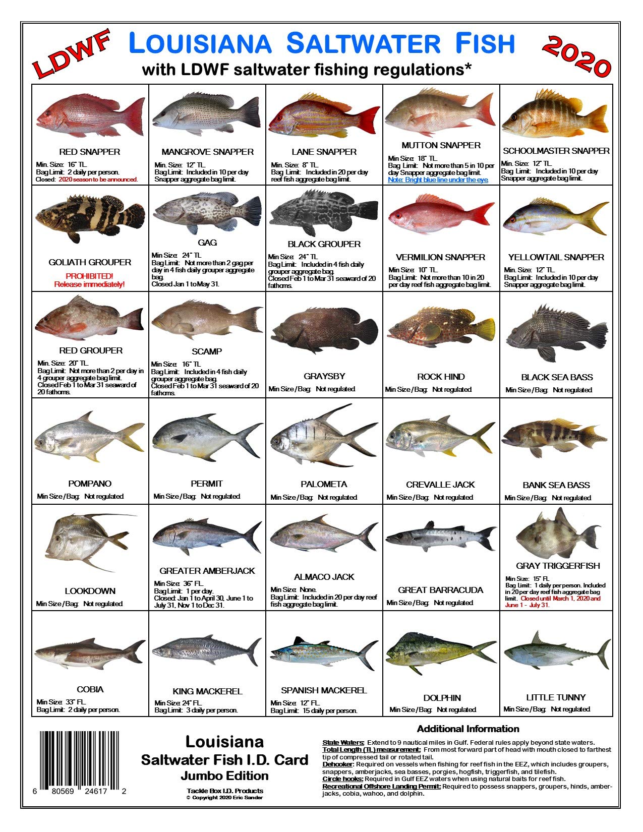 Louisiana Saltwater Fish Identification Card Set - Three Waterproof ...