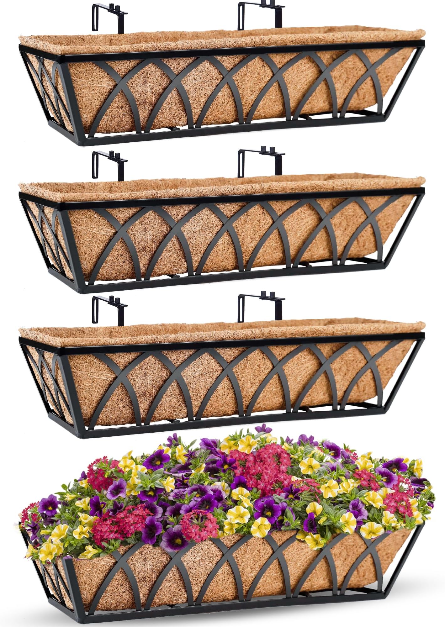 Amazon.com : Aulock 4 Sets 24in Window Boxes Railing Planter with ...