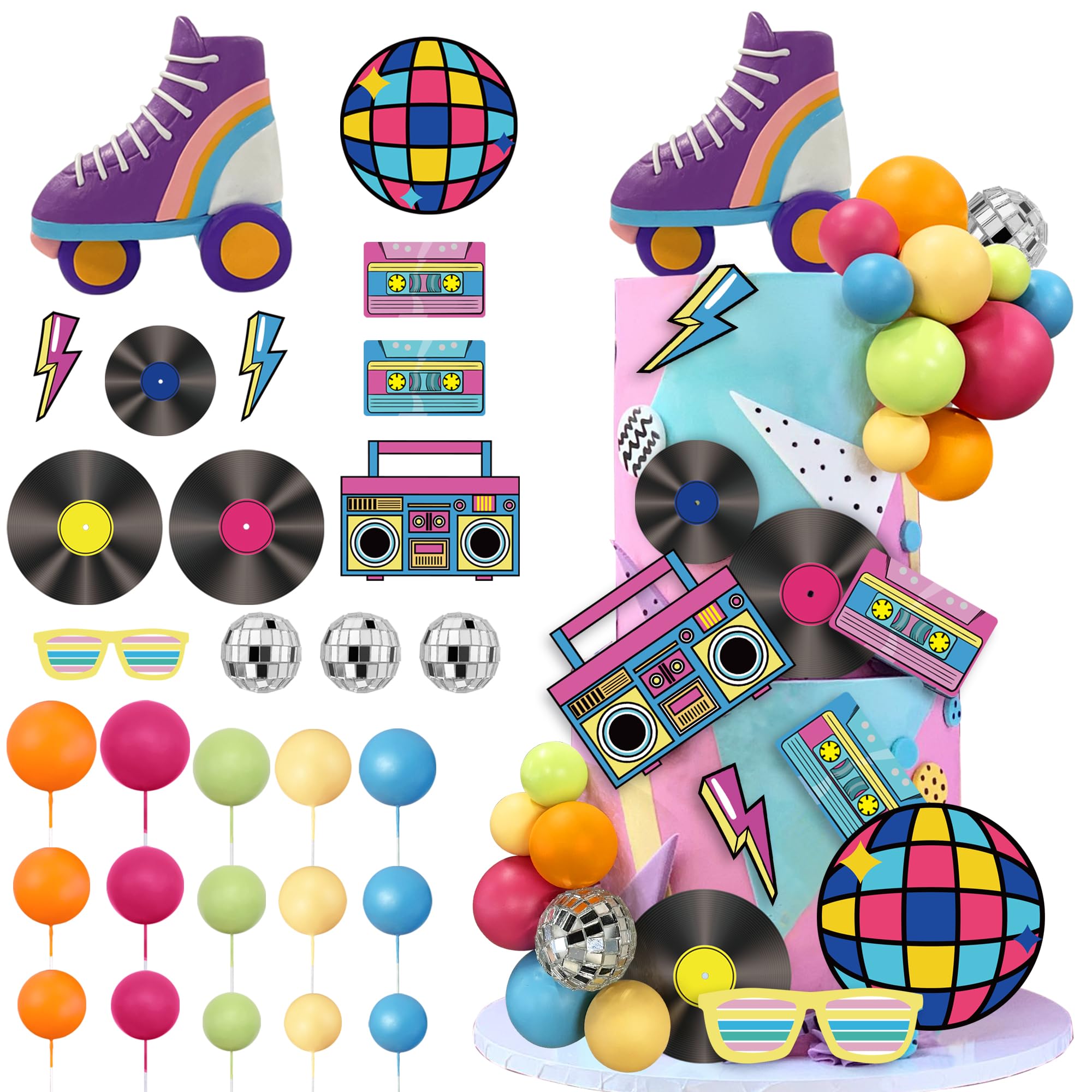 Amazon.com: 30 PCS 80s 90s Cake Toppers Roller Skate Cake Toppers Retro ...