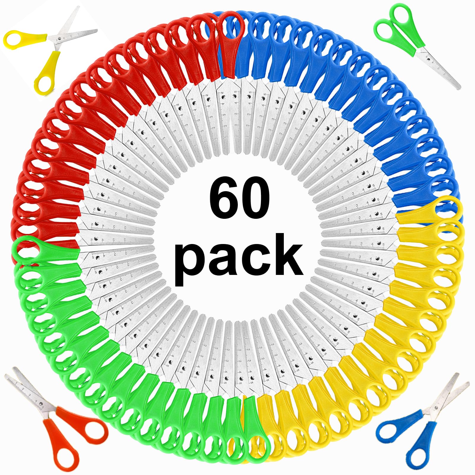 Amazon.com: Mezchi 60 Pack Kids Scissors Bulk Set, 5 Inch Blunt Tip ...