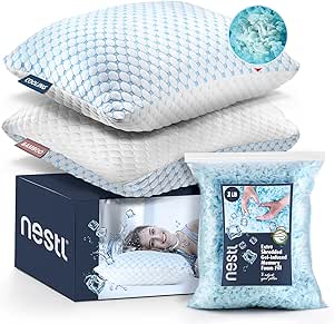 Amazon.com: Nestl Cooling Pillows King Size Set of 2 + 1LB Extra Shredded Memory Foam Filling ...