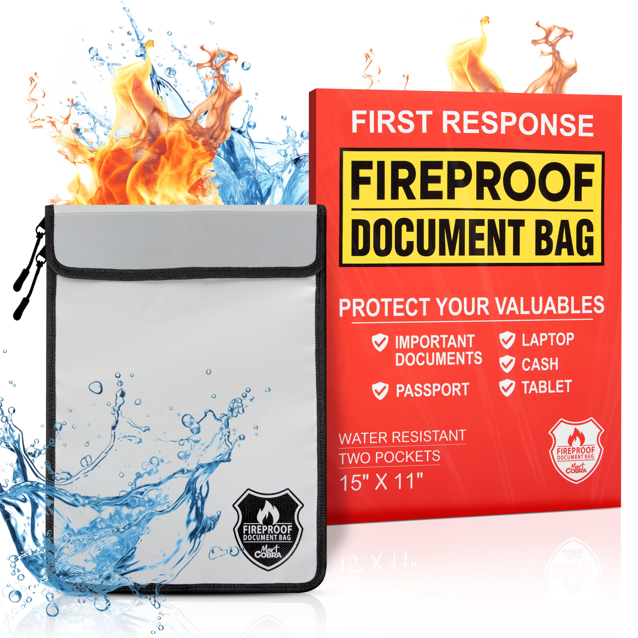 Amazon.com: Mart Cobra Fireproof Document Bag with Zipper Fire and ...