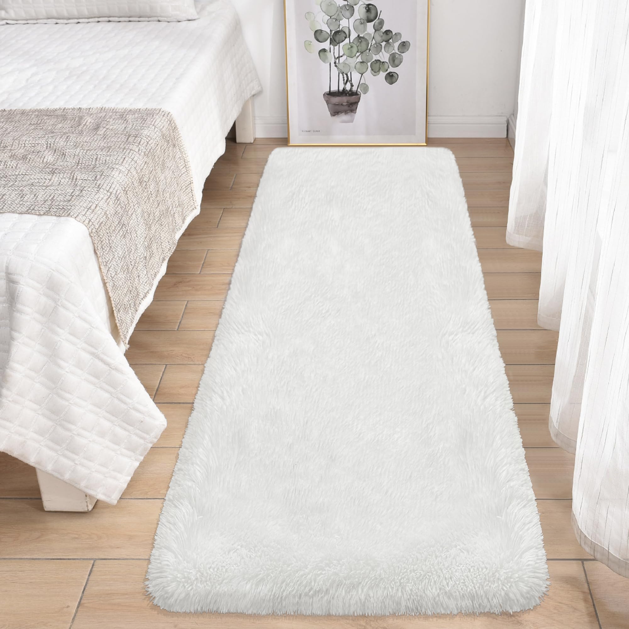 Amazon.com: White Runner Rug for Bedroom 2x6 Fluffy Shaggy Rug Soft ...