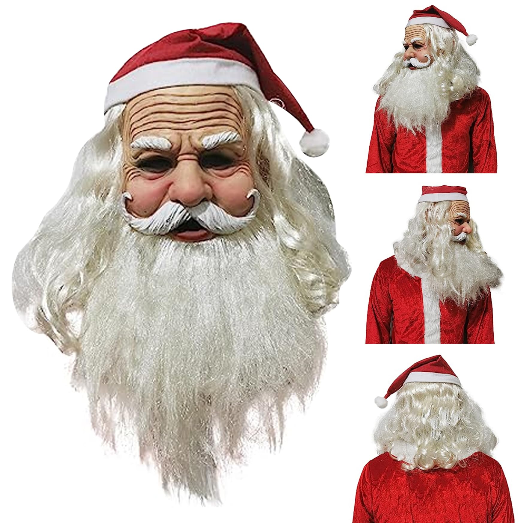 XUEYEGONGJI Santa Mask with Hat Realistic Size Full Beard Wrinkled ...