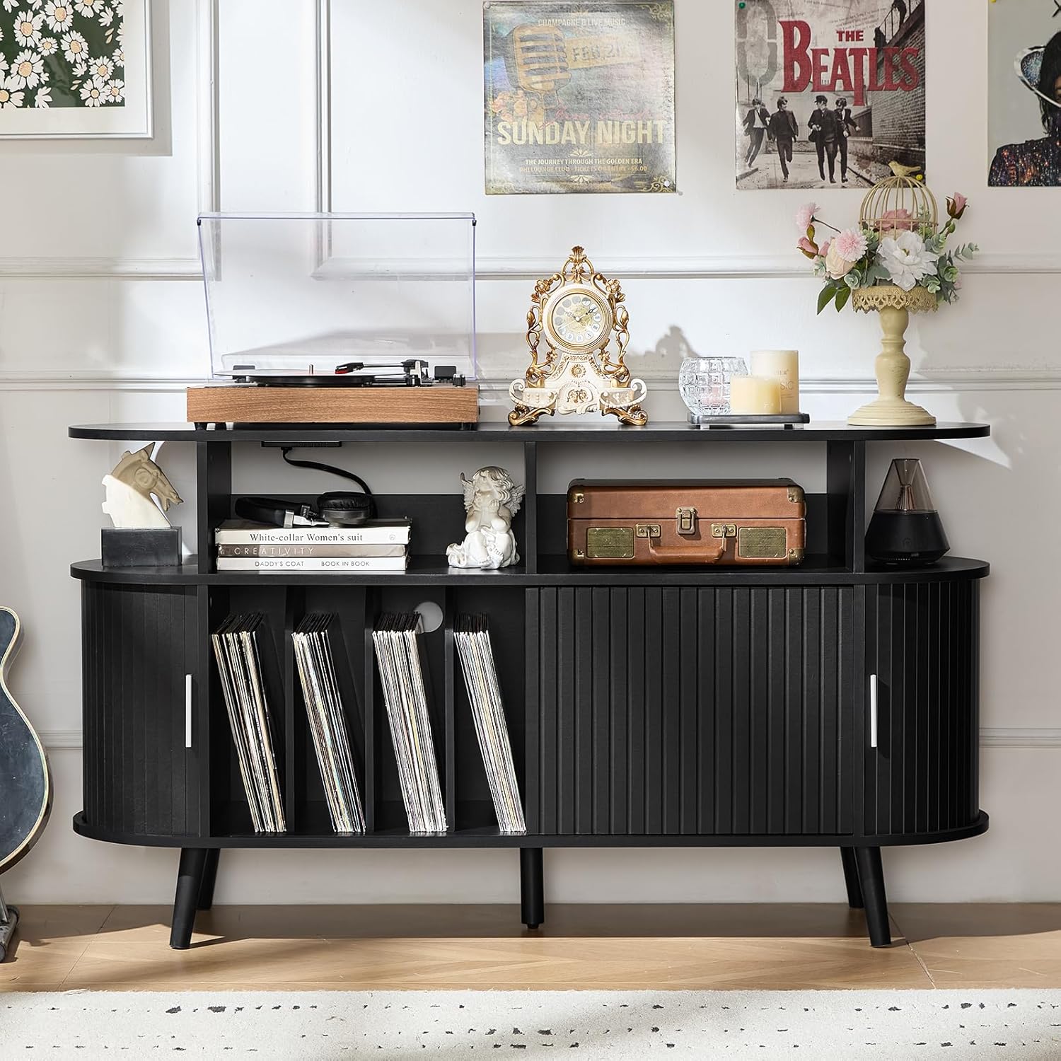 Amazon.com: LELELINKY Large Round Record Player Stand with Charging ...