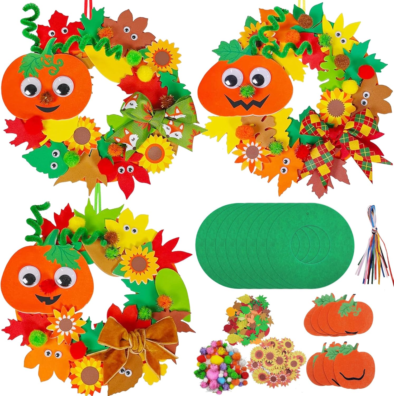 Autumn Wreath Craft Kits for Kids 8Pcs Fall Felt Wreath Ornaments with ...