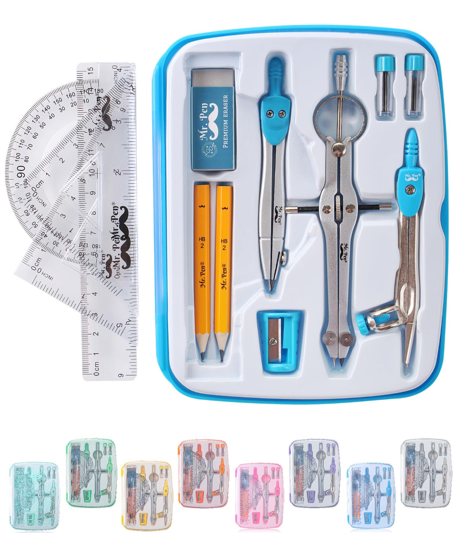 Mr. Pen- Geometry Set, 13 pcs, Compass for Geometry, Protractor Set ...