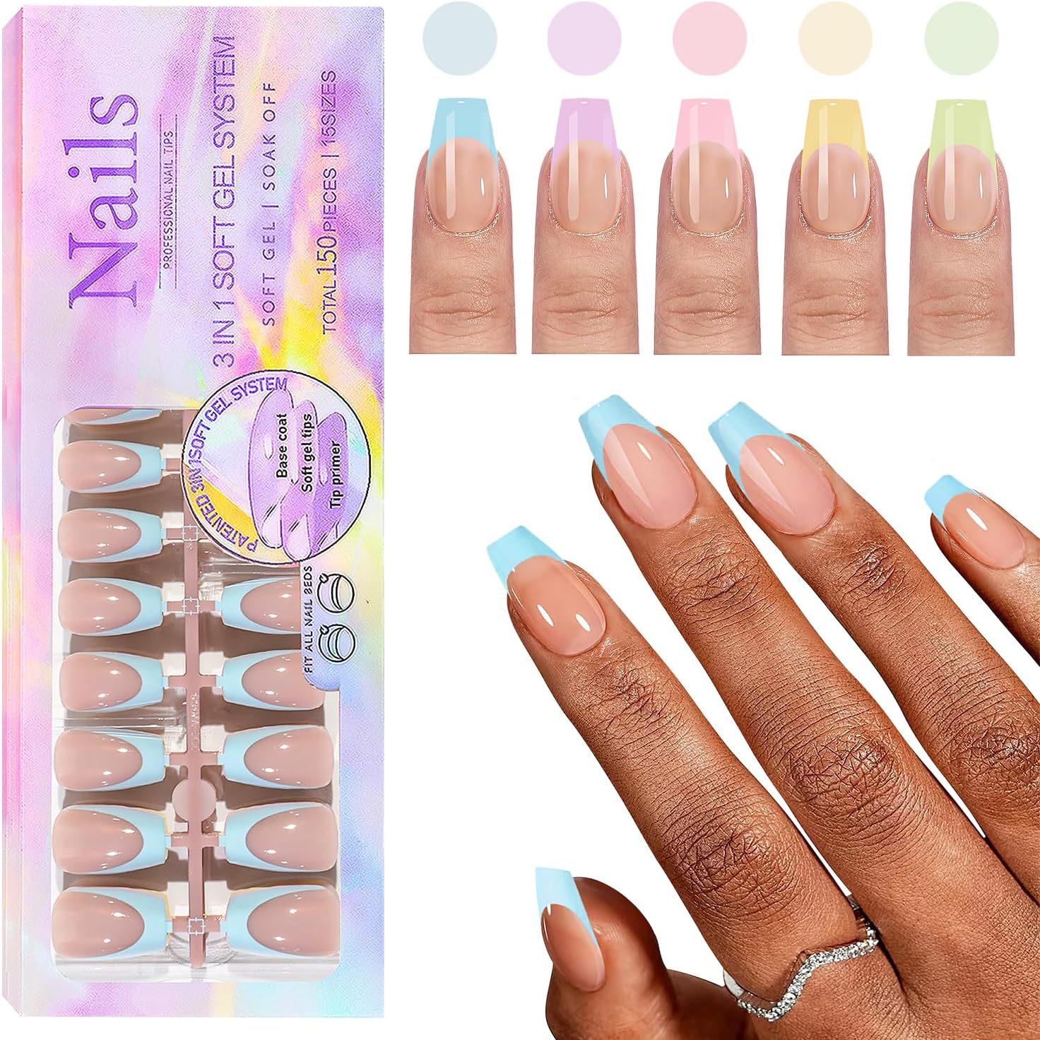 CHANGAR French Gel Nail Tips, 150Pcs Extra Short Coffin French Tip ...