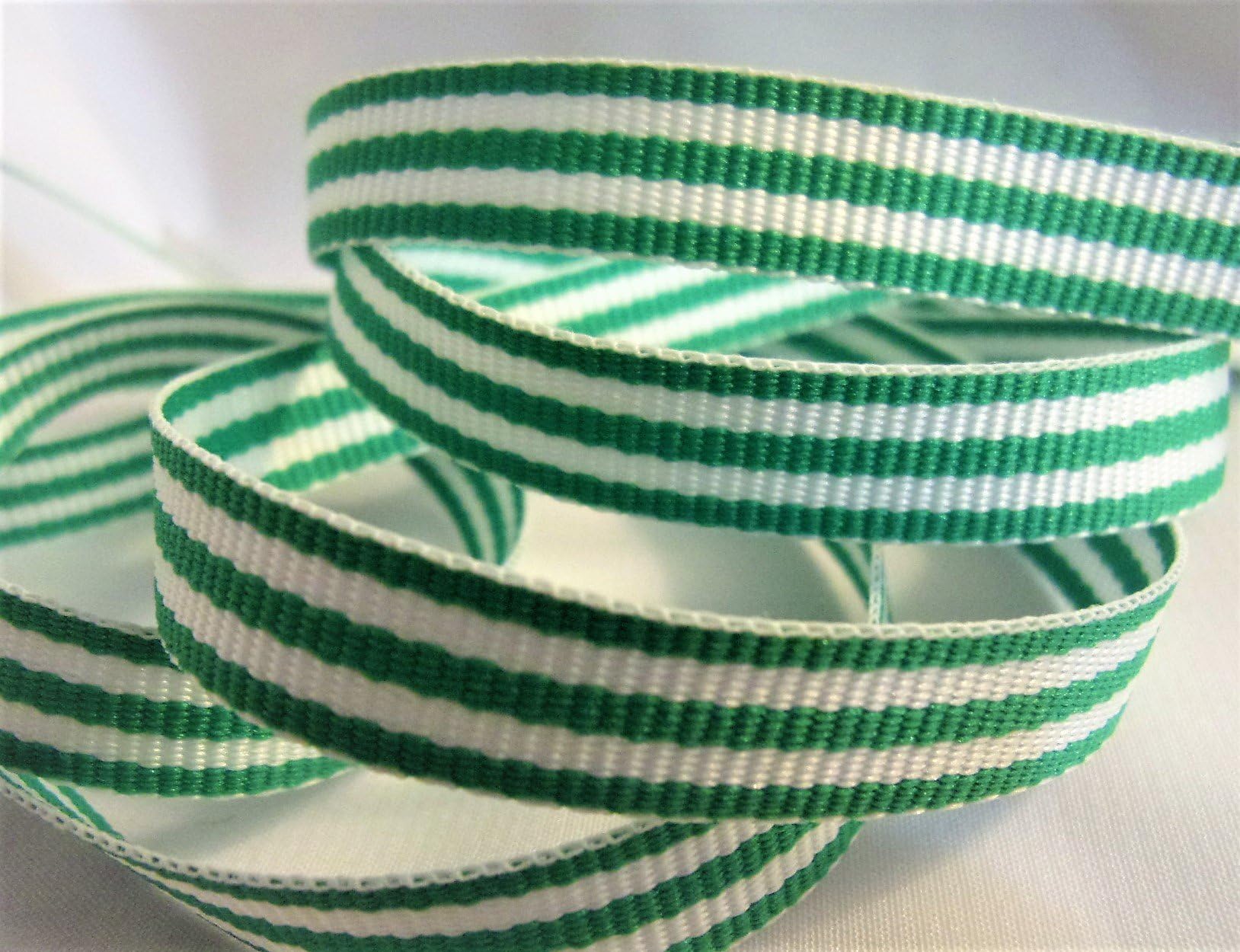 Amazon.com: Striped Ribbon ~ Emerald Green and White Stripes ~ 7/8 ...