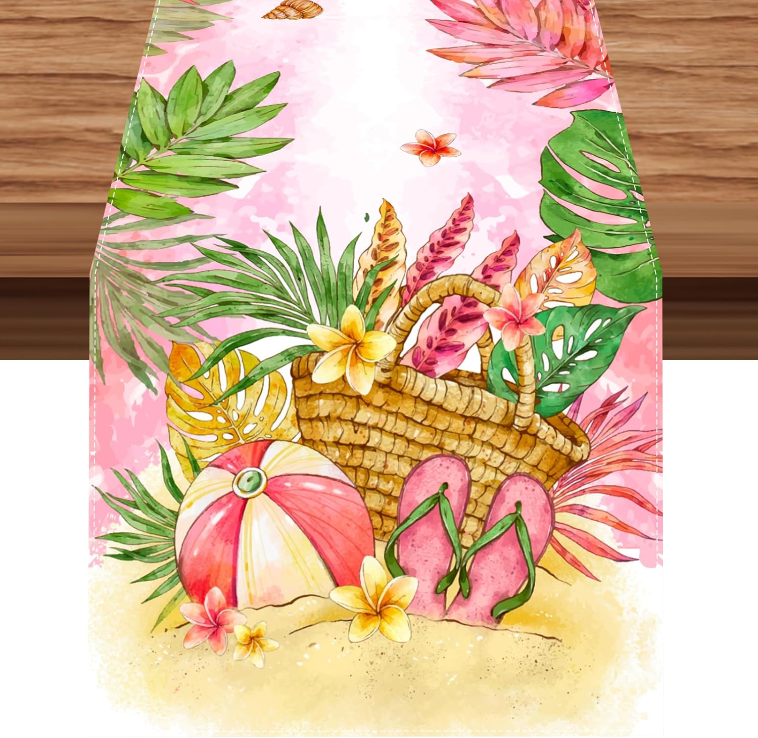 Amazon.com: Linen Pink Summer Table Runner Volleyball Beach Hawaiian ...
