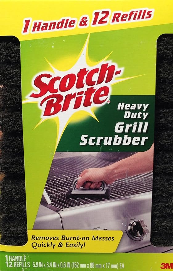 Amazon.com : Scotch Brite Heavy Duty Grill Scrubber 1 Handle & 12 ...