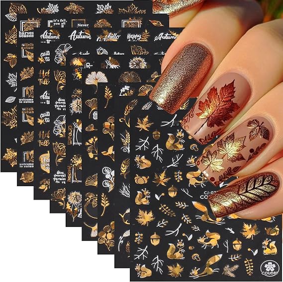 Amazon.com: 9 Sheets Fall Nail Stickers for Nail Art Maple Leaf Nail ...