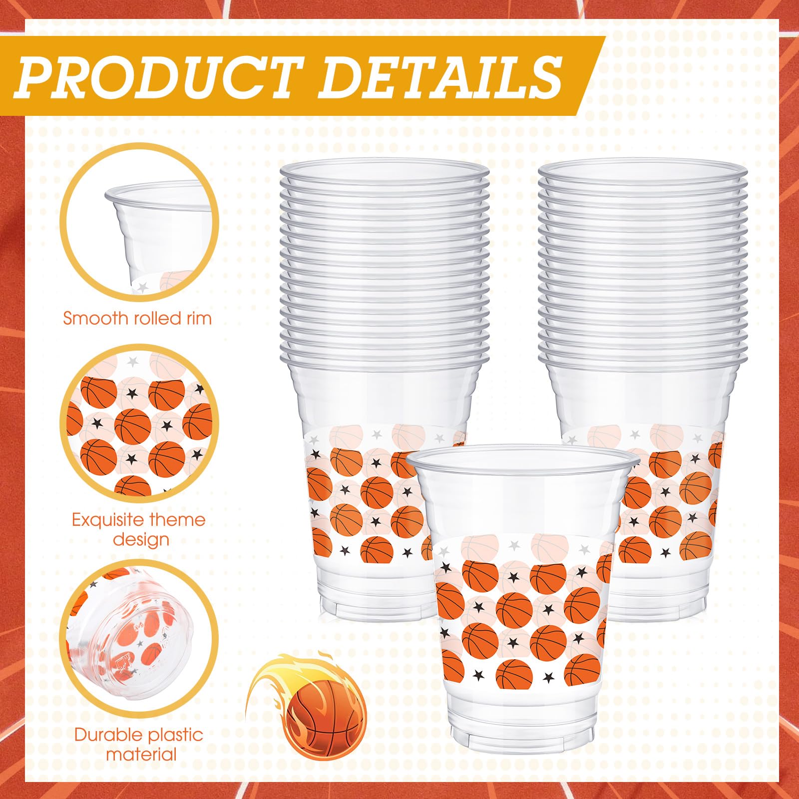 meekoo 100 Pcs 12 oz Basketball Cups Disposable Plastic Cups Basketball ...