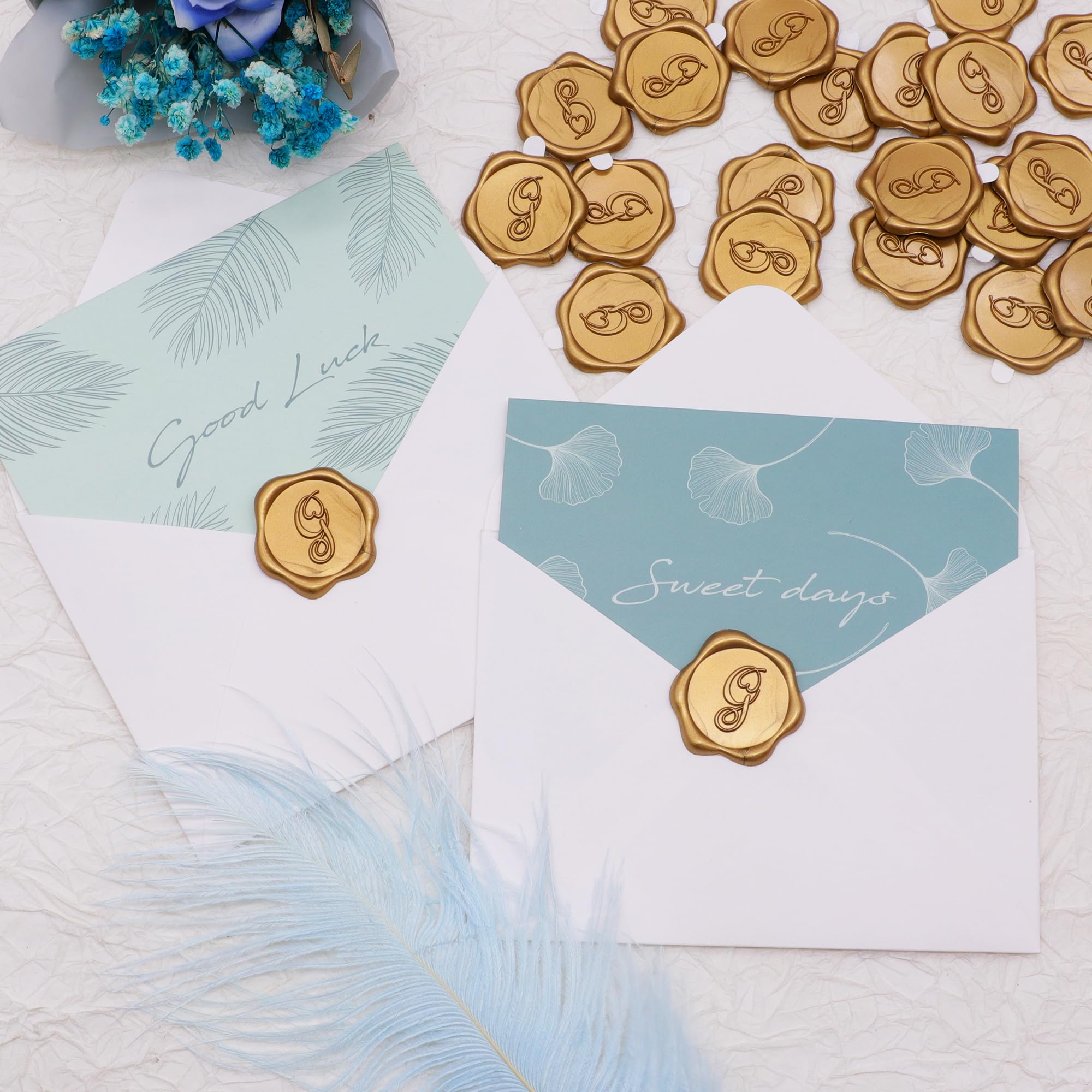 Snapklik.com : 50 Pack Letter G Wax Seal Stickers, Antique Gold Heart ...